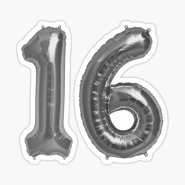"Silver 16th Birthday Metallic Helium Balloons Numbers" Sticker by ...