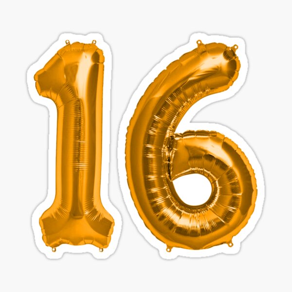 "Bright Orange 16th Birthday Metallic Helium Balloons Numbers" Sticker ...
