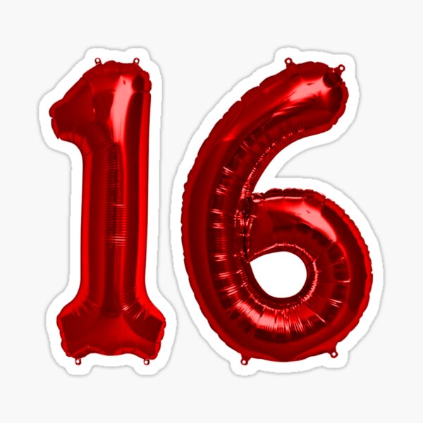 "Bright Red 16th Birthday Metallic Helium Balloons Numbers" Sticker for ...