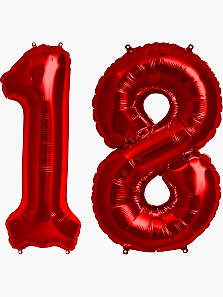 "Bright Red 18th Birthday Metallic Helium Balloons Numbers" Sticker by ...
