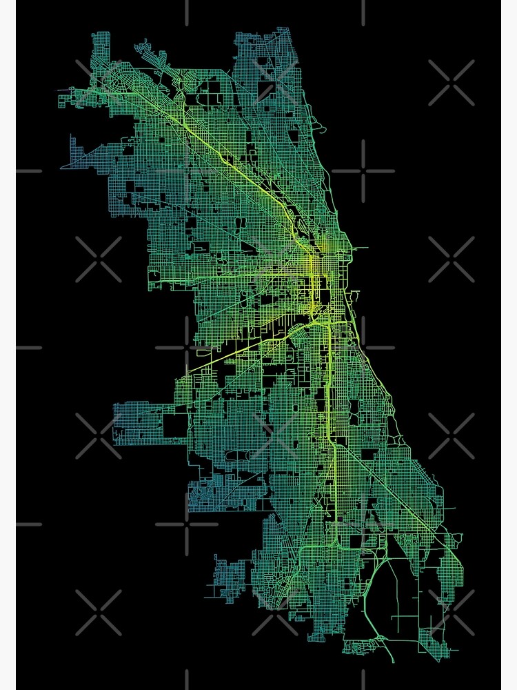Lámina fotográfica «Chicago, Illinois, gráfico del mapa de la red ...
