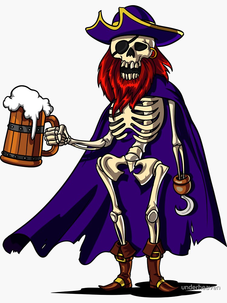 "Skeleton Pirate Drinking Beer" Sticker for Sale by underheaven | Redbubble
