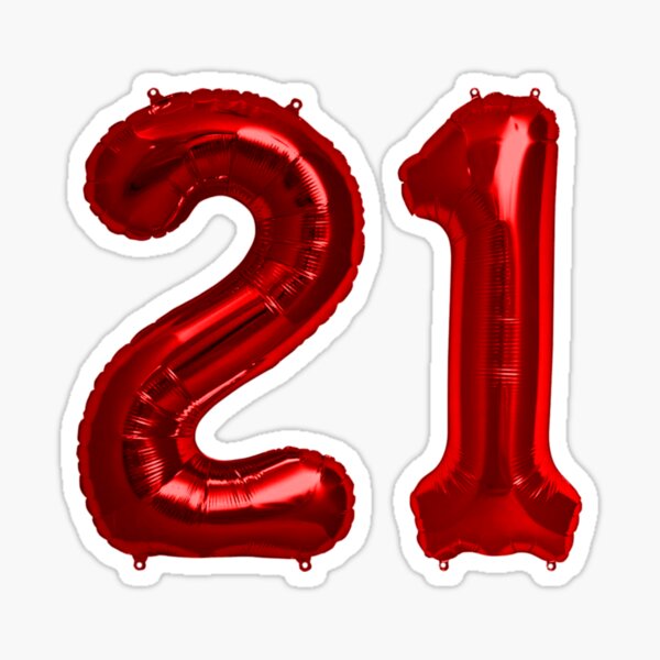 "Red 21st Birthday Metallic Helium Balloons Numbers" Sticker by ...