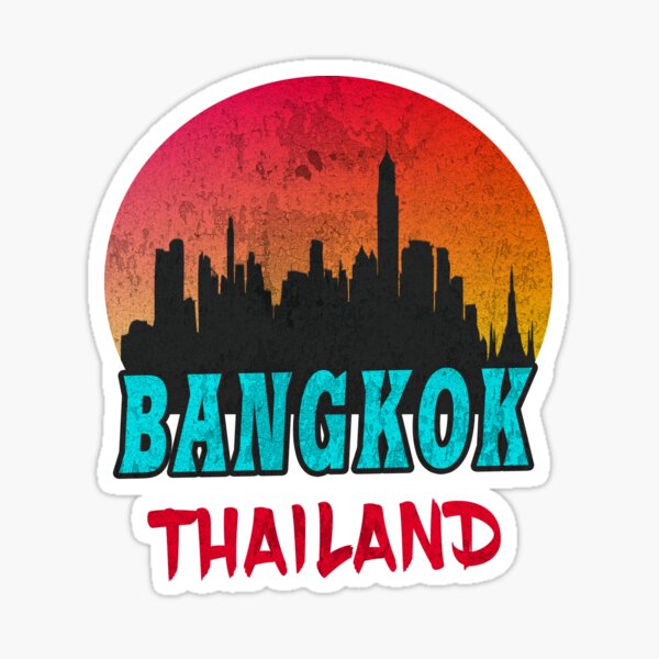 "Bangkok skyline vintage / Thailand gift Thai cityscape sunset" Sticker ...