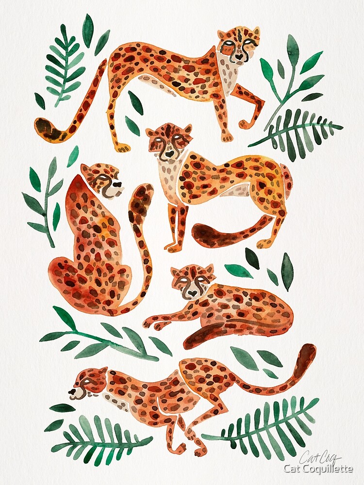 "Cheetah Collection – Orange & Green Palette" Art Print by catcoq ...