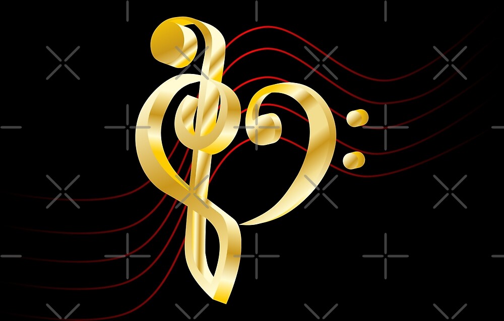 "Music note stave and heart violin and bass clef," by Danler | Redbubble