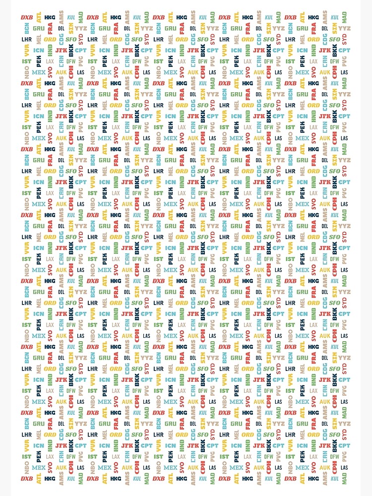 World Airport Codes Premium Matte Vertical Poster