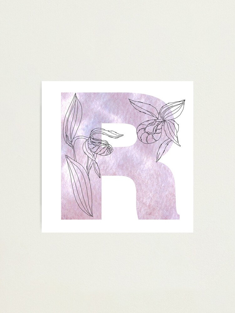 Lámina fotográfica «Letra R- orquídeas delicadas, acuarela lila y ...