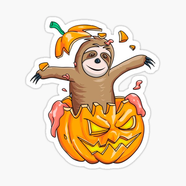 "Sloth pumpkin Lazy Sloth Funny Zombie Halloween" Sticker for Sale by ...