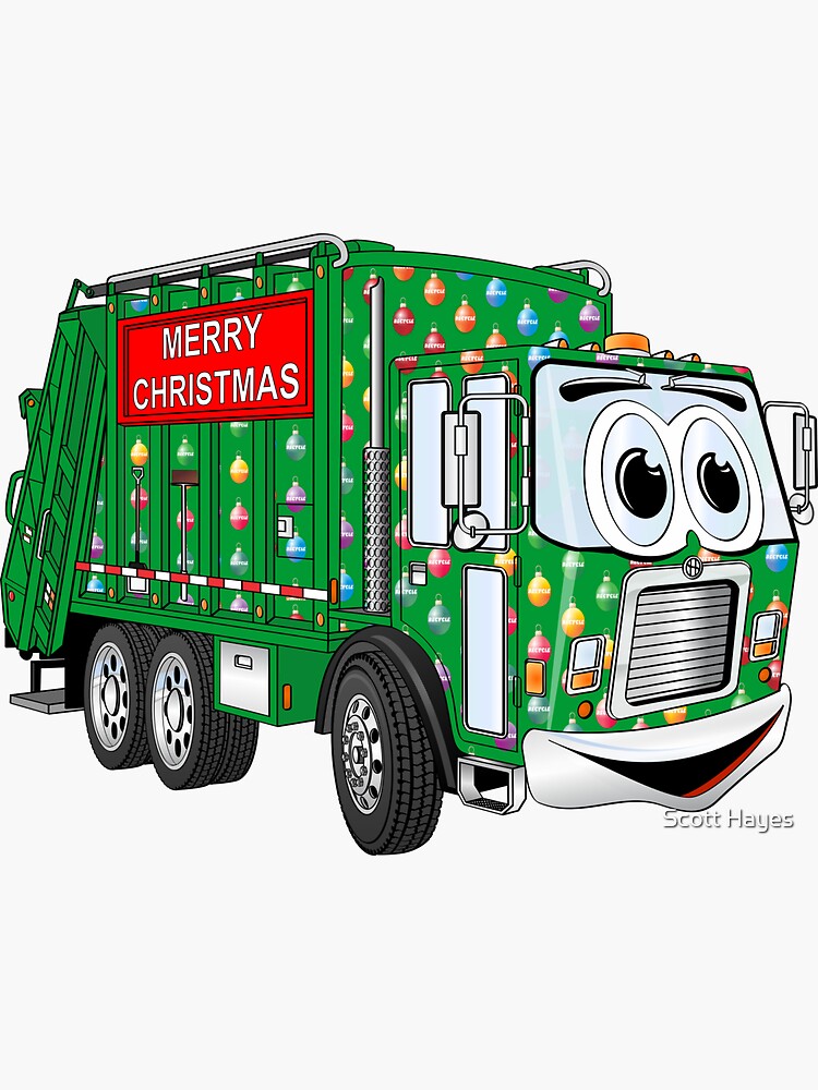 "Christmas Garbage Truck Cartoon" Sticker by Graphxpro | Redbubble