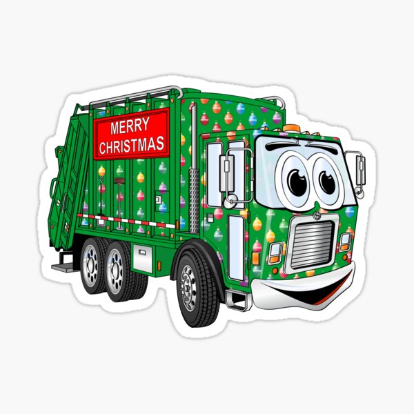 "Christmas Garbage Truck Cartoon" Sticker by Graphxpro | Redbubble