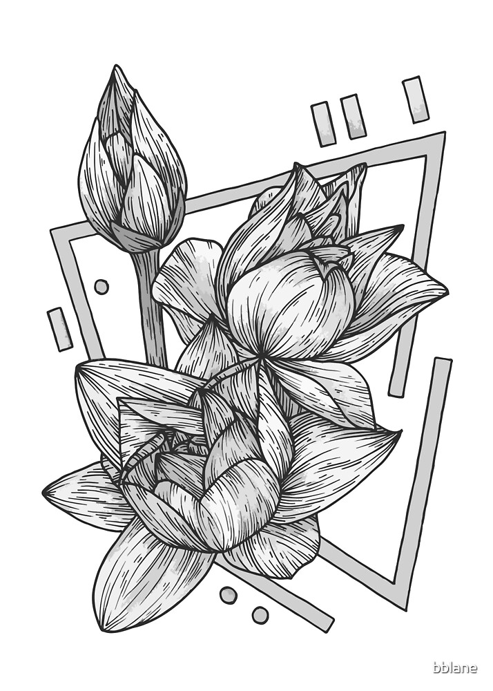 "Grey Geometric Lotus Flower Illustration" by bblane | Redbubble