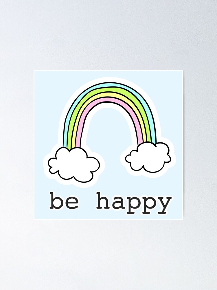 Póster «Be Happy dibujado a mano gráfico del arco iris» de ...