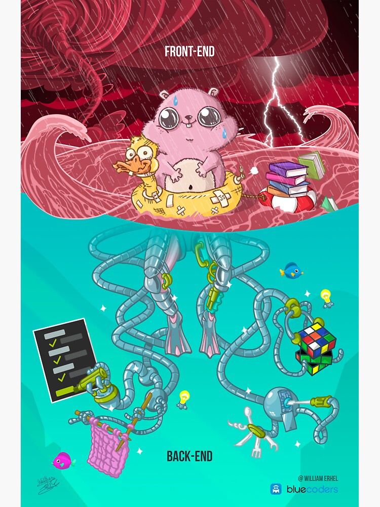 "BackEnd VS FrontEnd" Sticker by Bluecoders | Redbubble