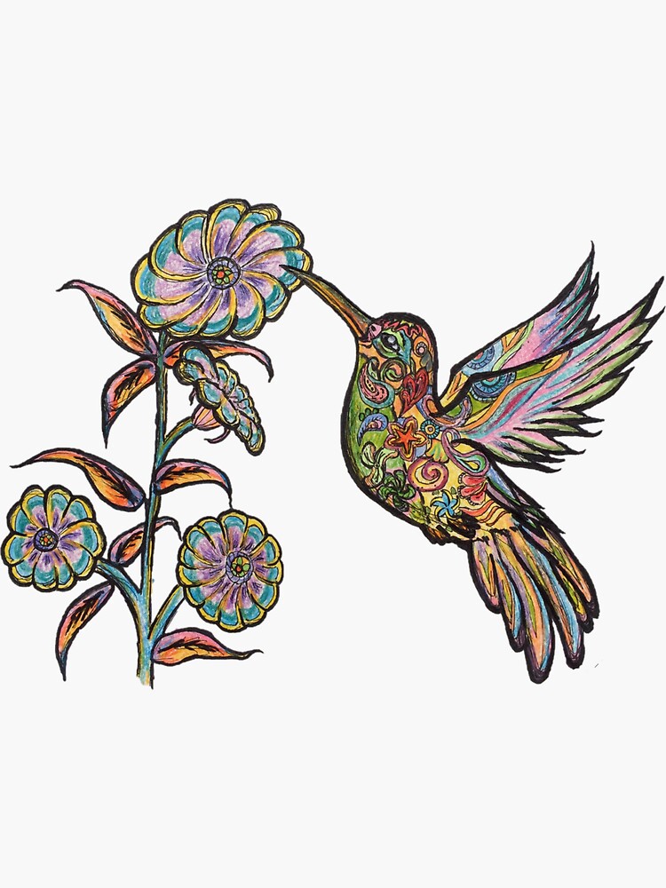 "Rainbow Paisley Hummingbird" Sticker by Creatividad | Redbubble
