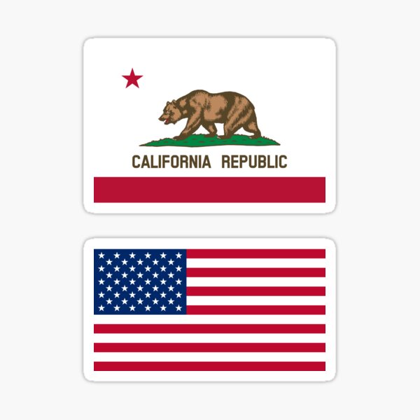 "California CA State Flag + American USA Flag" Sticker for Sale by ...