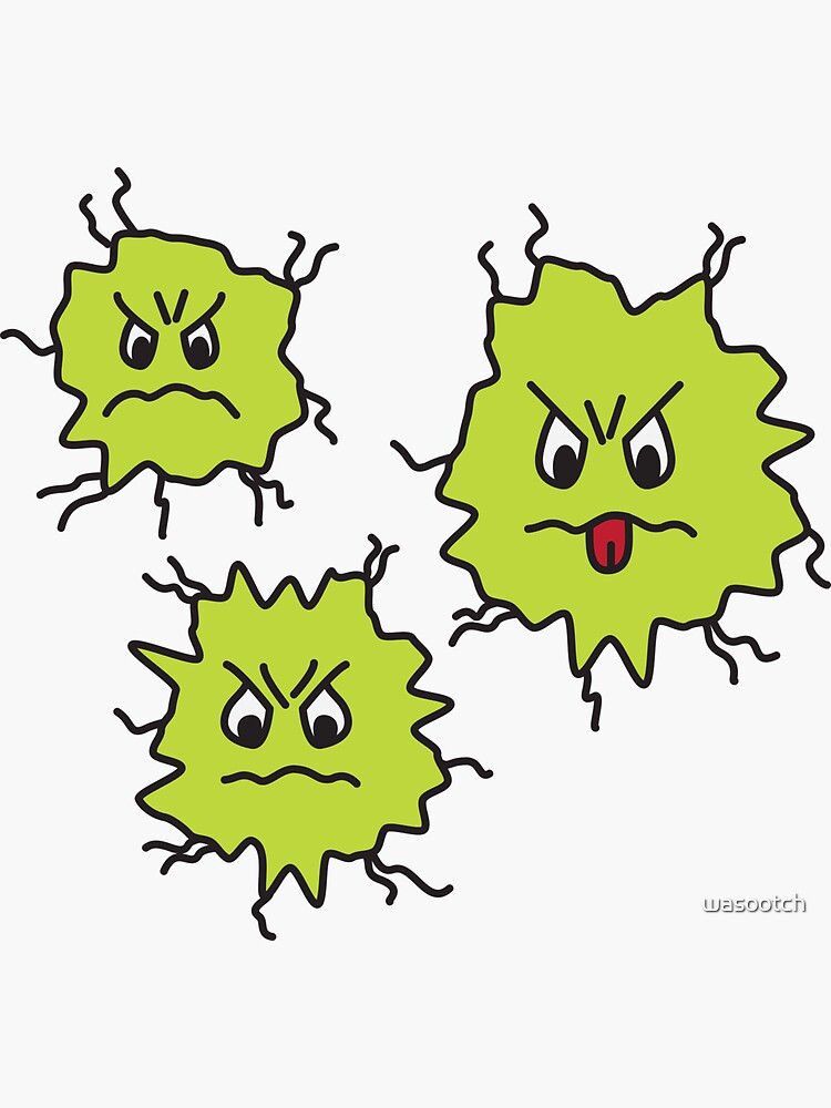 "funny goofy cartoon cranky angry bacteria virus" Sticker by wasootch ...