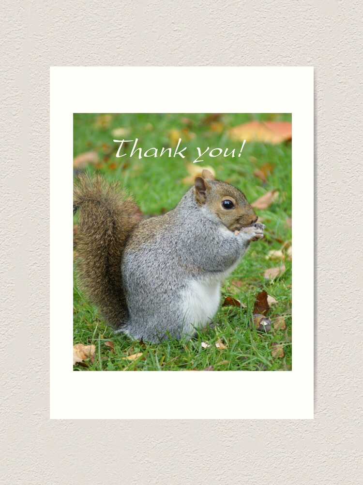 "Thank you card. Gray squirrel saying 'Thank you'" Art Print for Sale ...