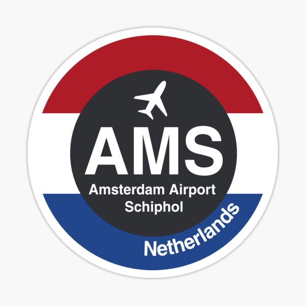 "AMS, Amsterdam Airport Schiphol, Netherlands flag" Sticker for Sale by ...