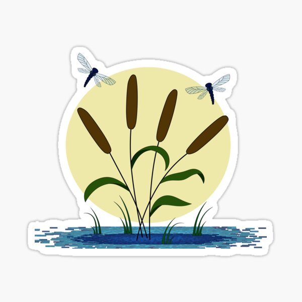 "Cattails and Dragonflies" Sticker for Sale by LadyBaigStudio | Redbubble
