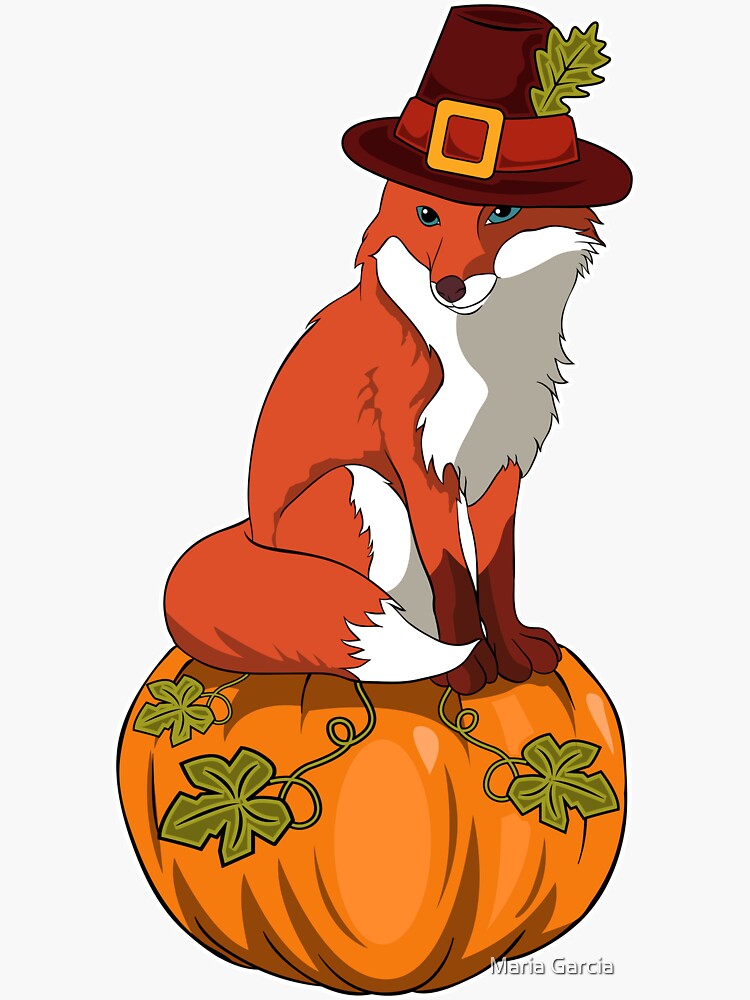 "Cute Happy Thanksgiving Pilgrim Fox" Sticker for Sale by CreativeFit ...
