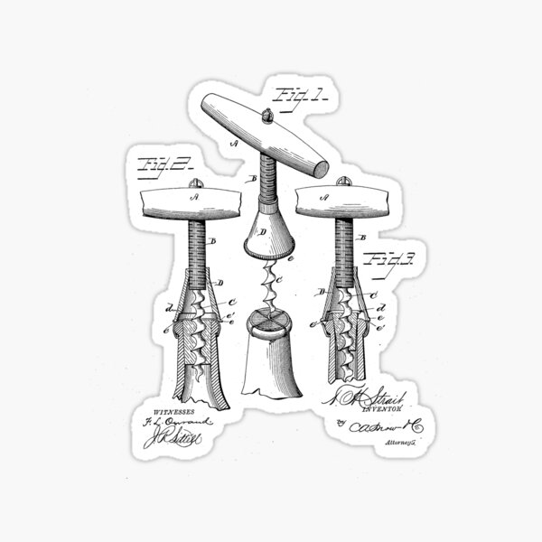 "Corkscrew Wine Protector Vintage Patent Drawing" Sticker for Sale by ...