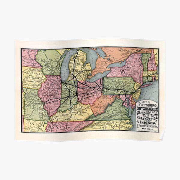 "Vintage Map of Northeastern Railroads, 1874." Poster by historyphoto ...