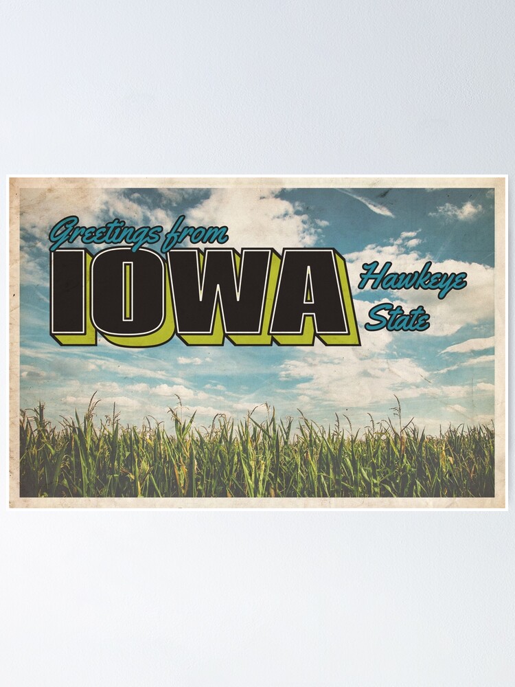 "Greetings from Iowa - Vintage Travel Postcard Design" Poster for Sale ...