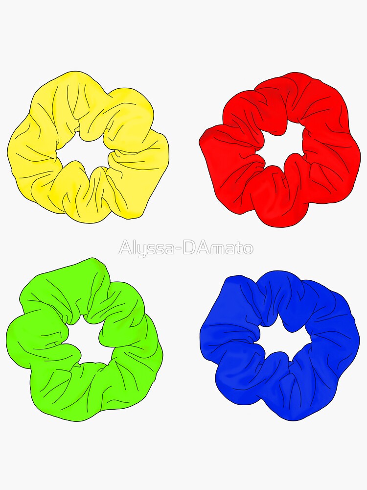 "Primary color (and green) scrunchie set" Sticker for Sale by Alyssa ...