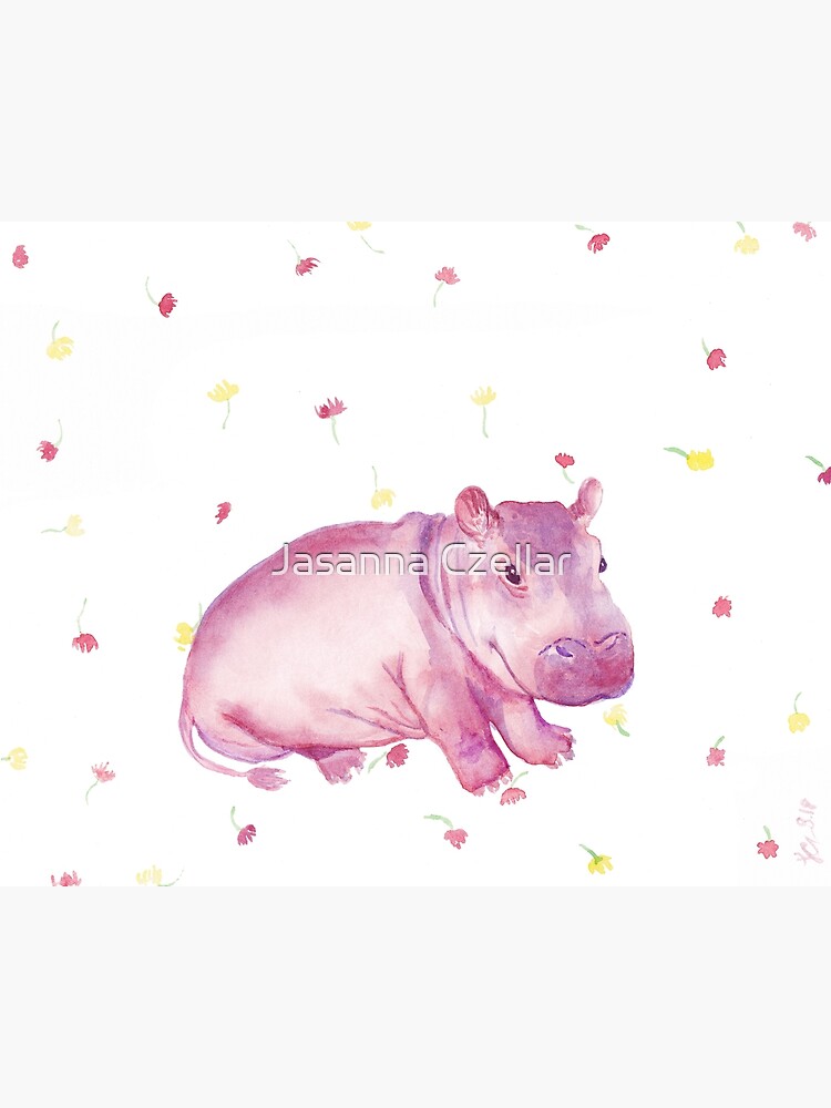 "Pink Fiona Hippo Floral Watercolor Painting" Poster for Sale by ...