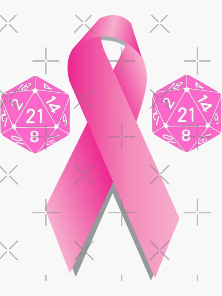 "Pink D21 Dice And Pink Cancer Ribbon" Sticker for Sale by AgelessGames ...