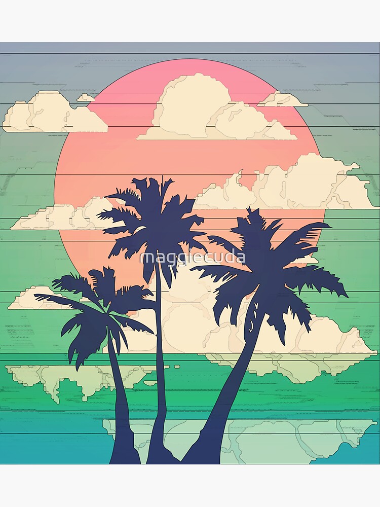 "Retro Vaporwave Tropical Sunset" Sticker by maggiecuda | Redbubble