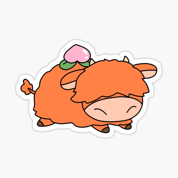 "Peach Fruit Highland Cow" Sticker for Sale by SaradaBoru | Redbubble