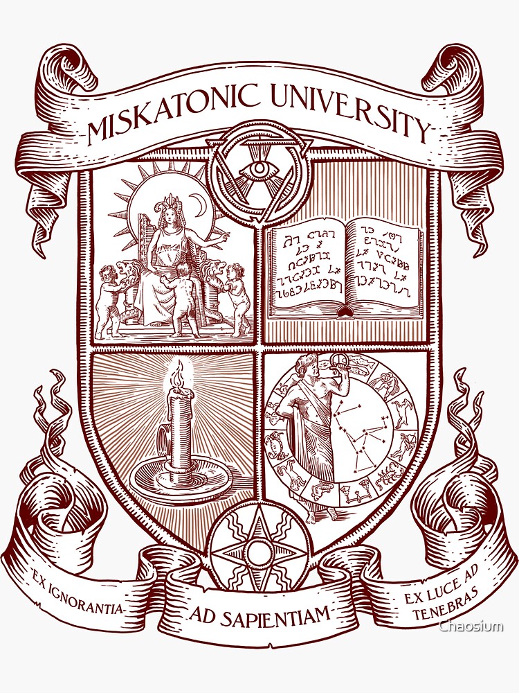 "Miskatonic University Coat of Arms" Sticker for Sale by Chaosium ...