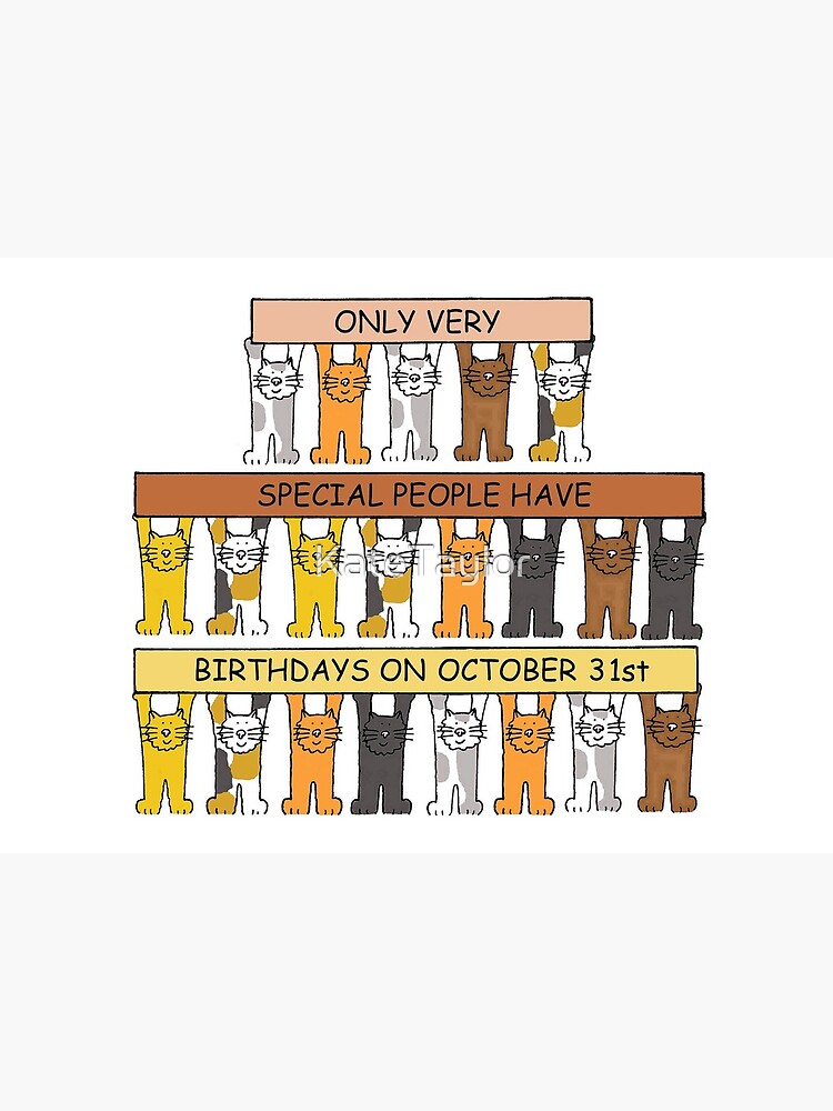 "Halloween October 31st Birthday Cartoon Cats Holding Banners" Art ...