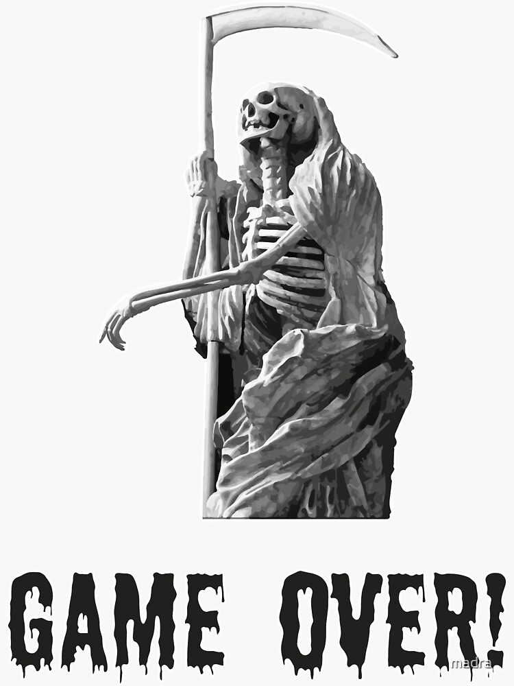 "Gothic Hallowe'en Grim Reaper – Game Over!" Sticker for Sale by madra ...