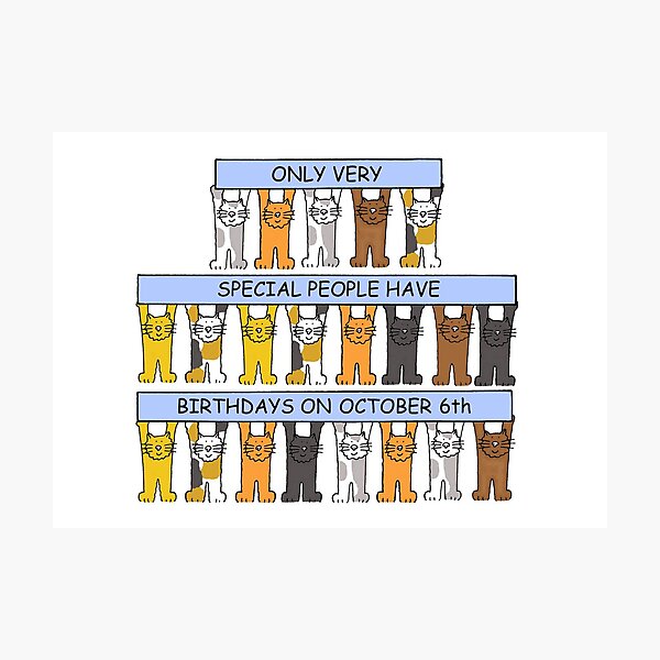 Lámina fotográfica «6 de octubre, feliz cumpleaños, dibujos animados ...