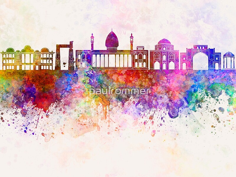 "Shiraz skyline in watercolor background" by paulrommer | Redbubble