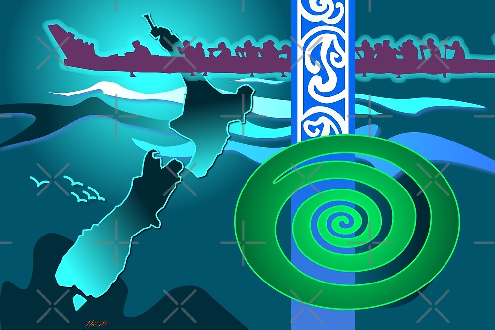 "New Zealand Waka Map 2" by Patricia Howitt | Redbubble