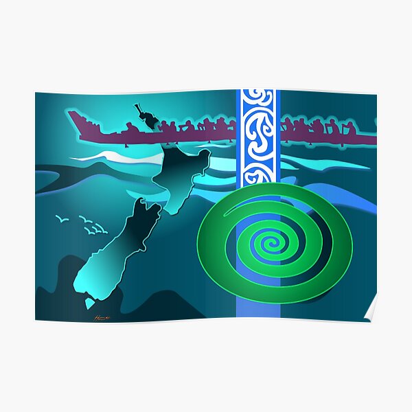"New Zealand Waka Map 2" Poster for Sale by junglequeen | Redbubble