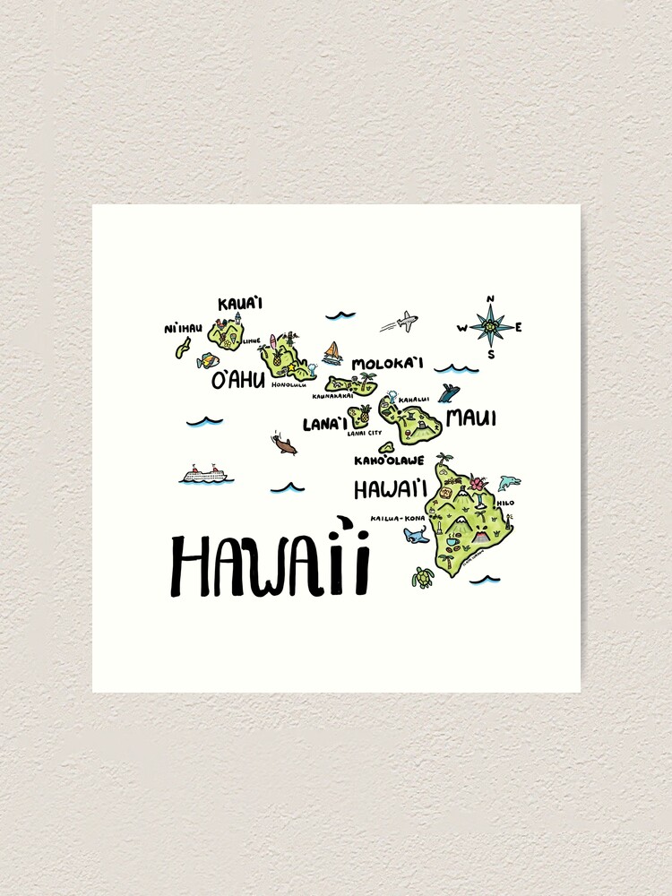 "Hawaii Illustrated Map Full Color" Art Print for Sale by clairelordon ...