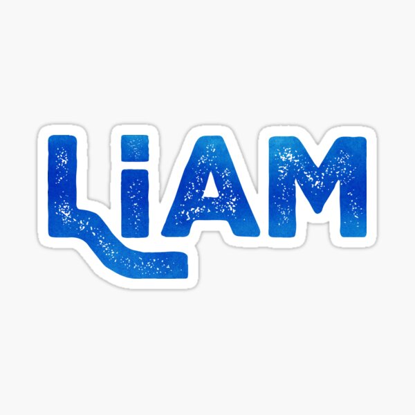 "Liam boys name blue watercolor type design" Sticker by ComicKitsch ...