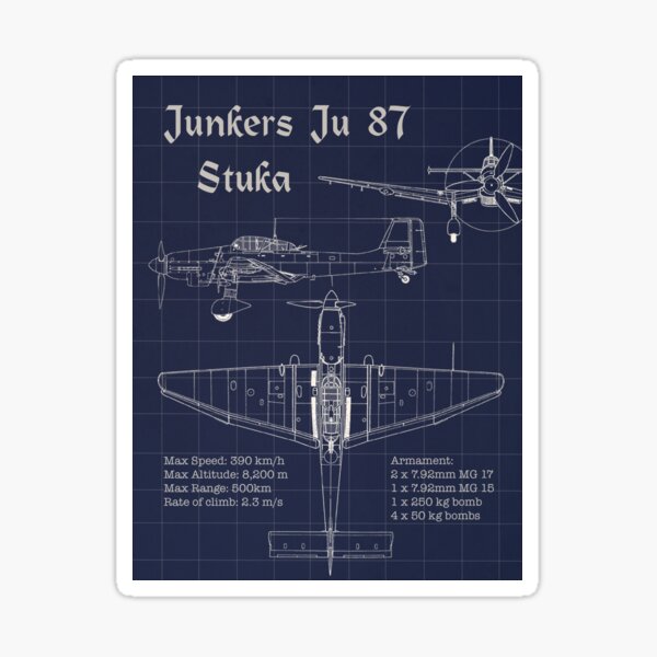 "Junkers Ju-87 Stuka Blueprint" Sticker for Sale by Grayhanch | Redbubble