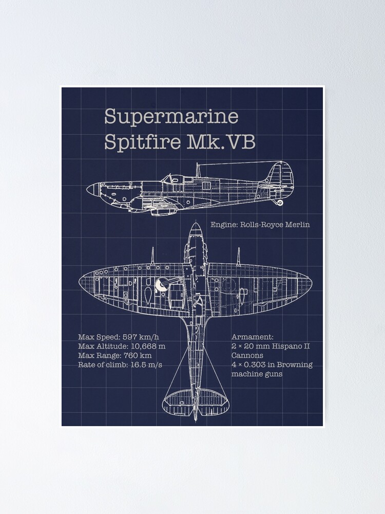"Supermarine Spitfire Blueprint" Poster for Sale by The War Effort ...