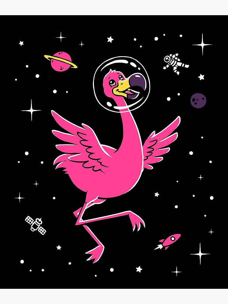 "Flamingo In Space T-Shirt - Cute Cartoon Bird" Art Print for Sale by ...