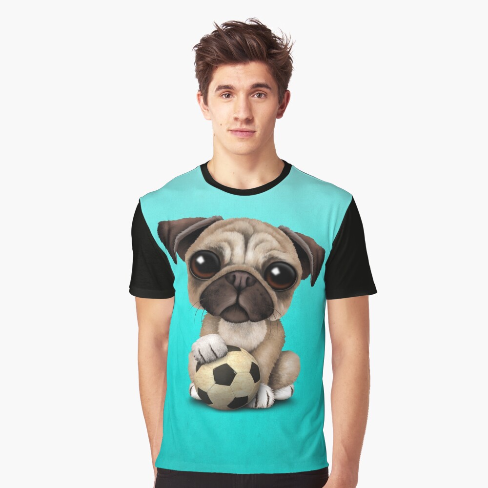 "Cute Pug Puppy Dog With Football Soccer Ball" Art Print for Sale by ...