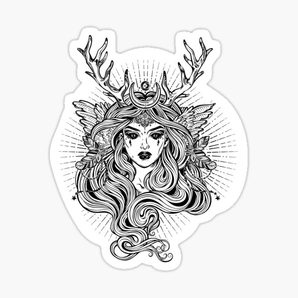 Pegatina «Ángel demoníaco alado mujer mágica con astas de ciervo y pelo ...
