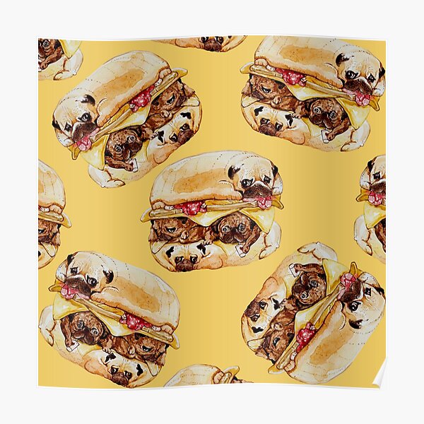 " Pugs Burger Watercolor" Poster for Sale by Huebucket | Redbubble
