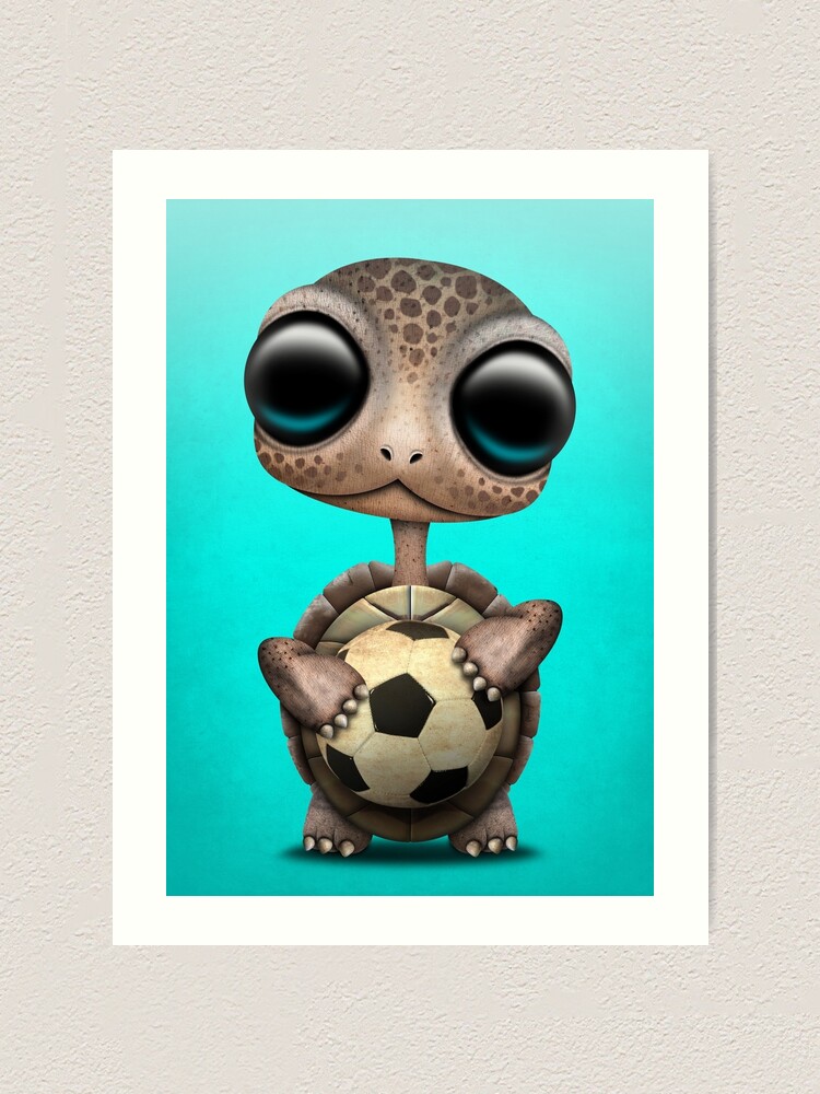 "Cute Baby Turtle With Football Soccer Ball" Art Print for Sale by ...
