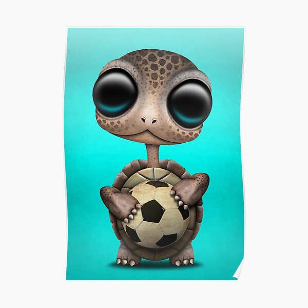 "Cute Baby Turtle With Football Soccer Ball" Poster for Sale by ...